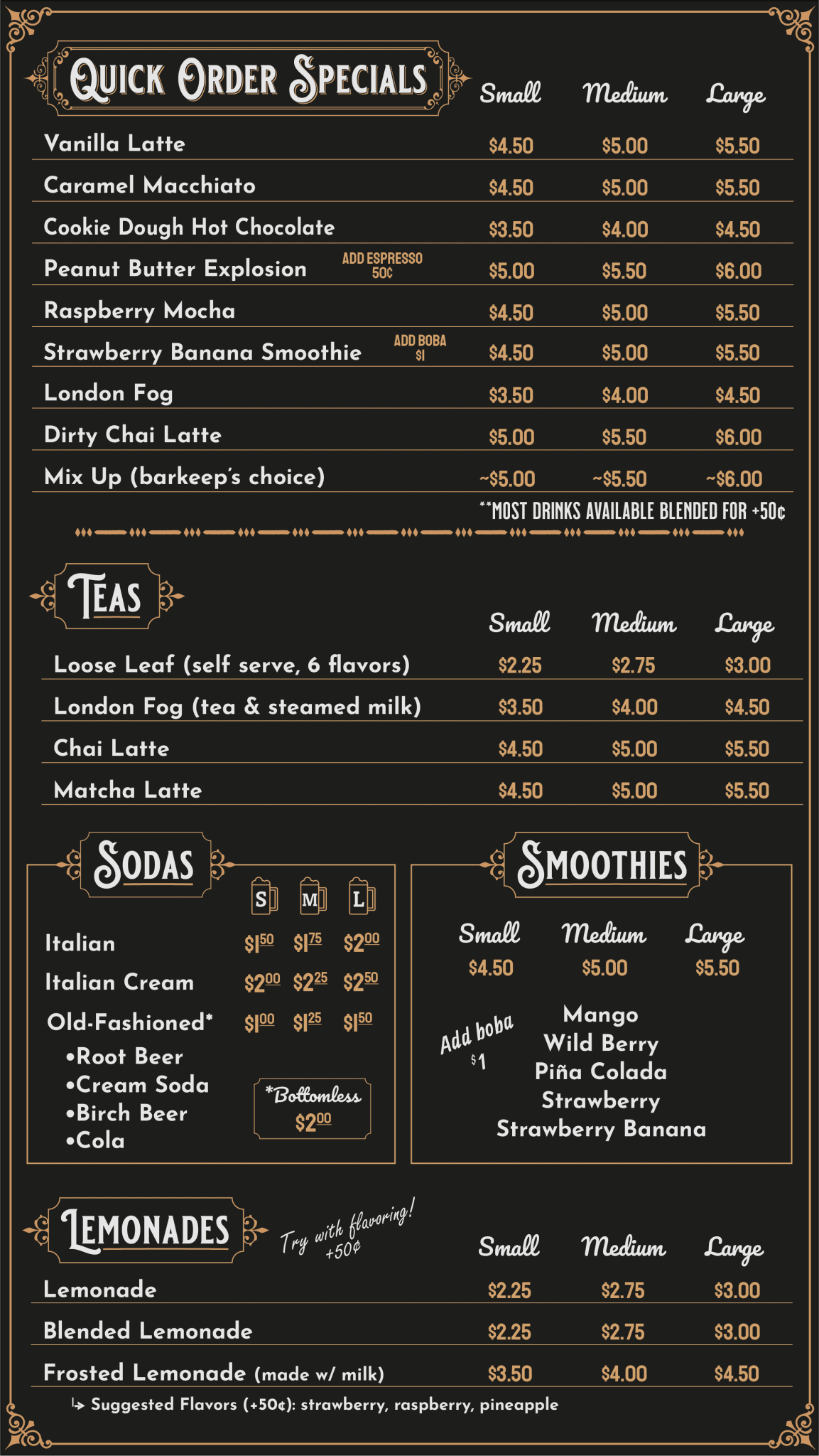 Menu – The Cozy Corner Official Site