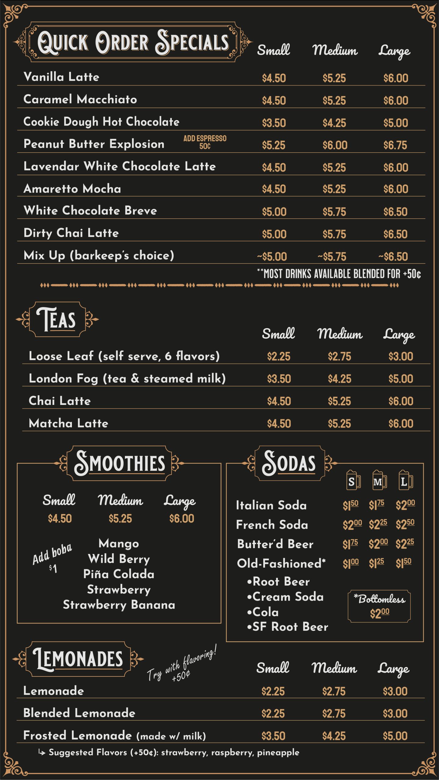 Menu – The Cozy Corner Official Site